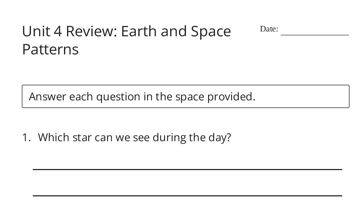 Unit 4 Review: Earth and Space Patterns - My Worksheet Maker: Create ...