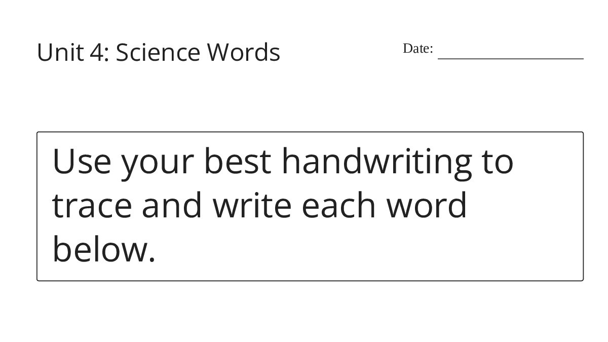 Unit 4: Science Words - My Worksheet Maker: Create Your Own Worksheets