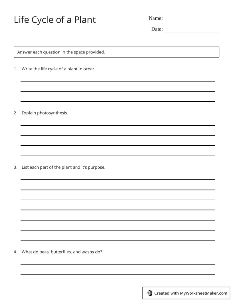 Life Cycle of a Plant - My Worksheet Maker: Create Your Own Worksheets