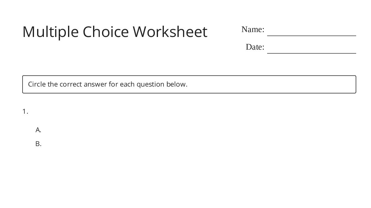 Multiple Choice Worksheet - My Worksheet Maker: Create Your Own Worksheets