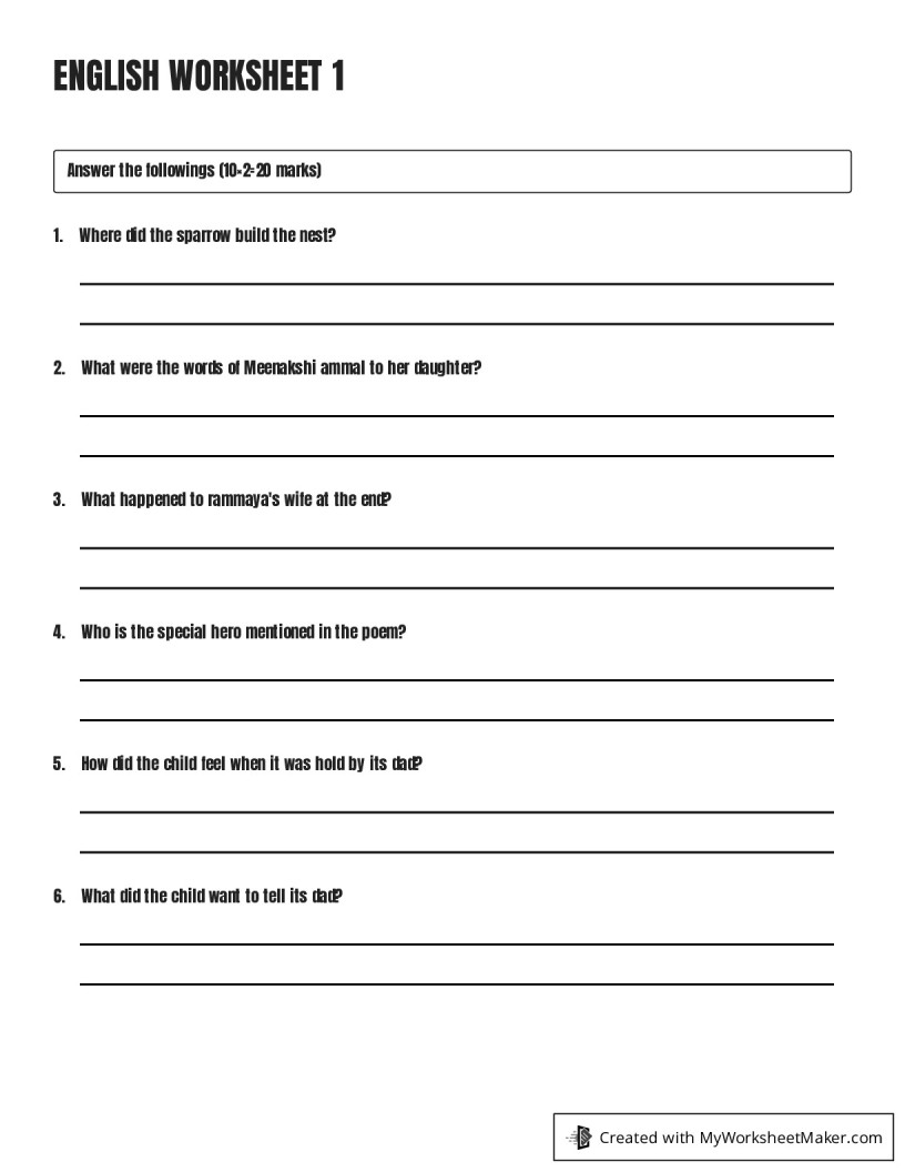 ENGLISH WORKSHEET 1 - My Worksheet Maker: Create Your Own Worksheets