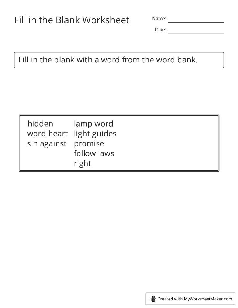 Fill in the Blank Worksheet - My Worksheet Maker: Create Your Own ...