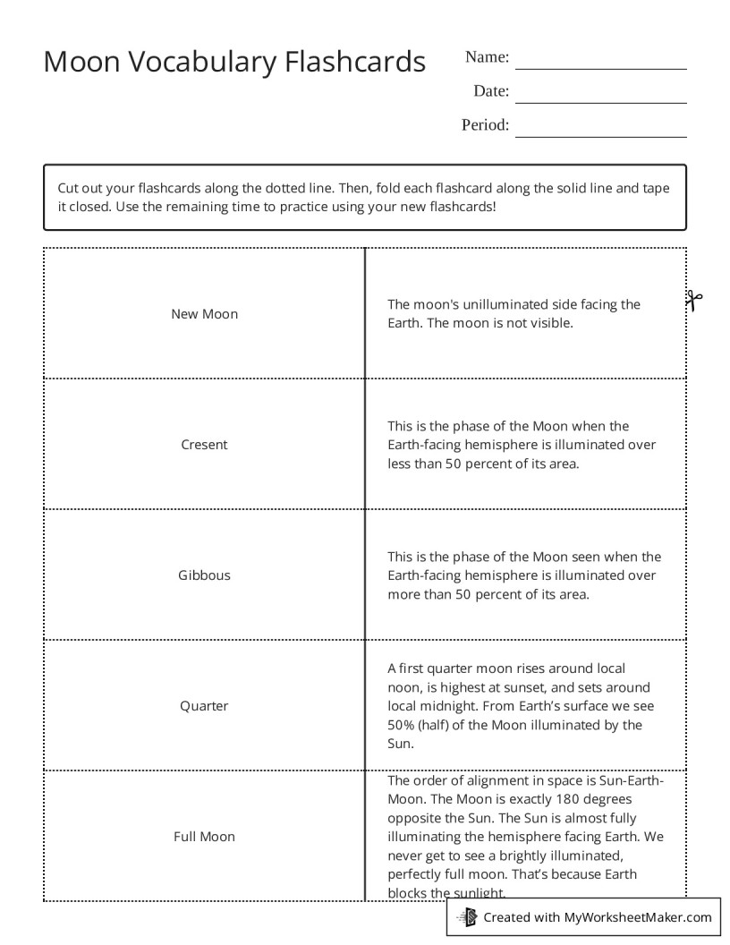 Moon Vocabulary Flashcards - My Flashcard Maker: Create Your Own Flashcards