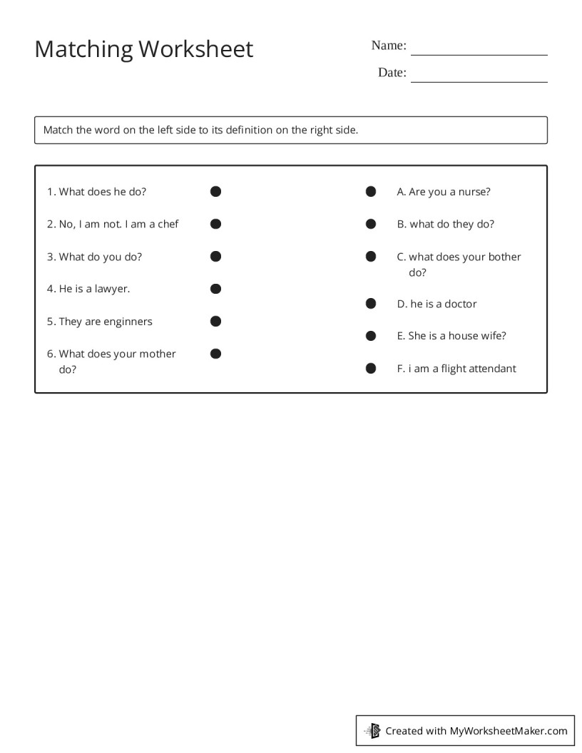 Matching Worksheet - My Worksheet Maker: Create Your Own Worksheets