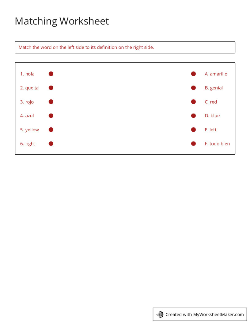 Matching Worksheet - My Worksheet Maker: Create Your Own Worksheets