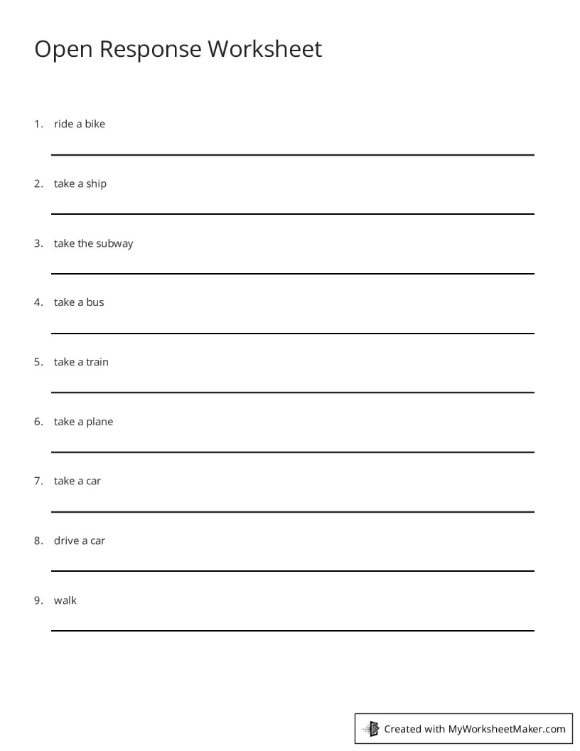 Open Response Worksheet - My Worksheet Maker: Create Your Own Worksheets