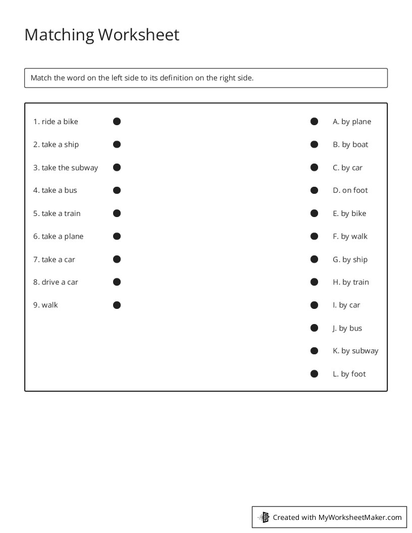 Matching Worksheet - My Worksheet Maker: Create Your Own Worksheets