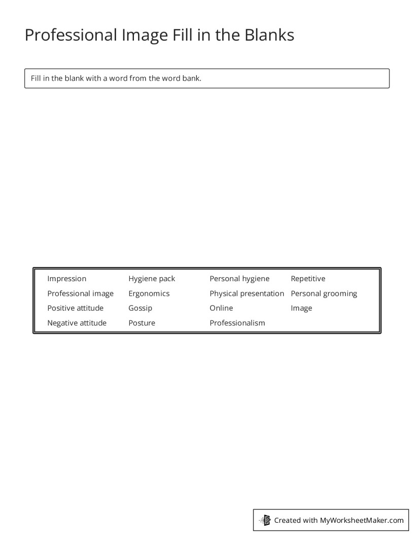 Professional Image Fill in the Blanks - My Worksheet Maker: Create Your ...