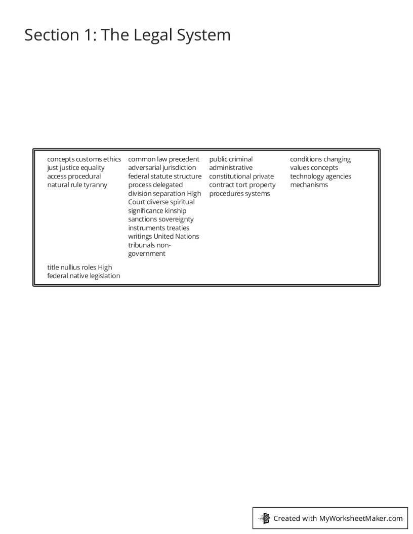 Section 1: The Legal System - My Worksheet Maker: Create Your Own ...