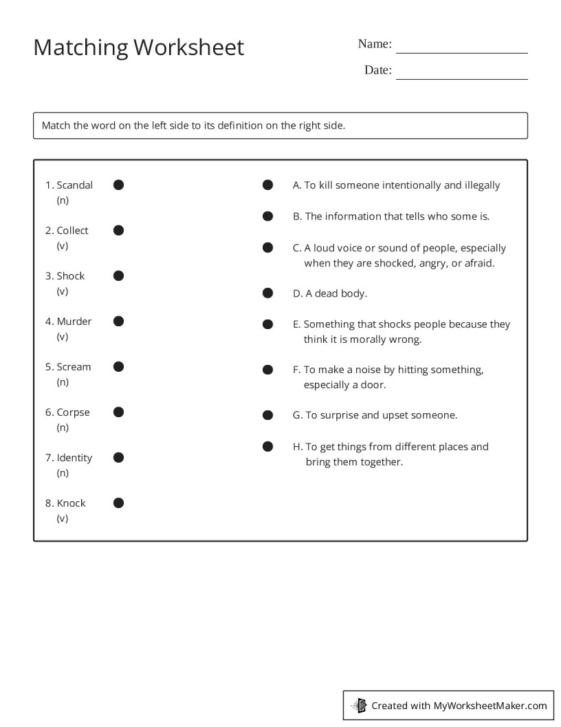 Matching Worksheet - My Worksheet Maker: Create Your Own Worksheets