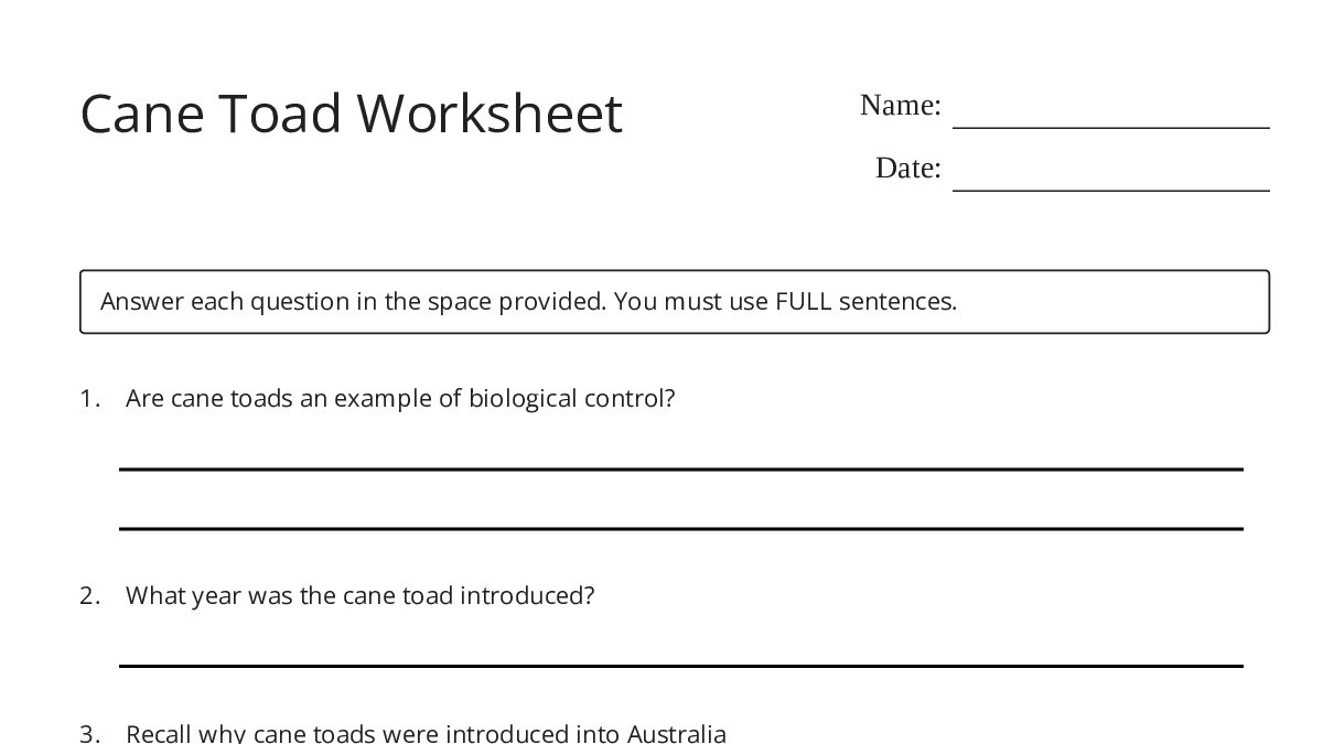 Cane Toad Worksheet - My Worksheet Maker: Create Your Own Worksheets