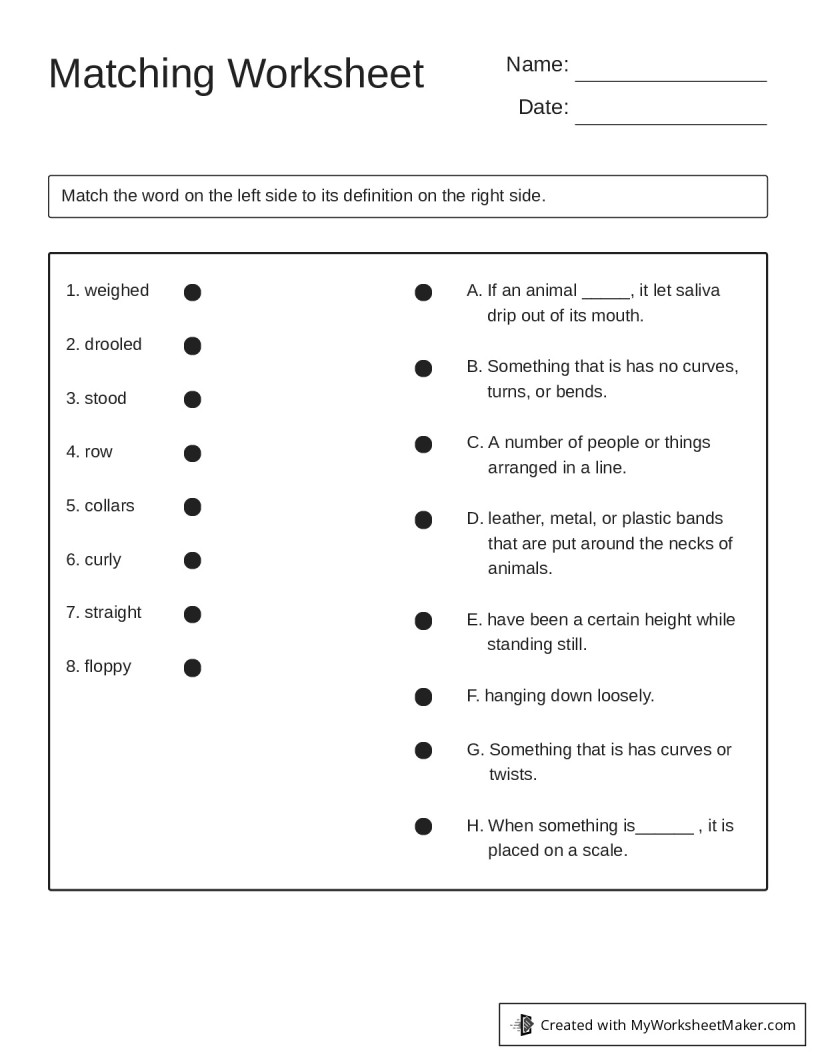 Matching Worksheet - My Worksheet Maker: Create Your Own Worksheets