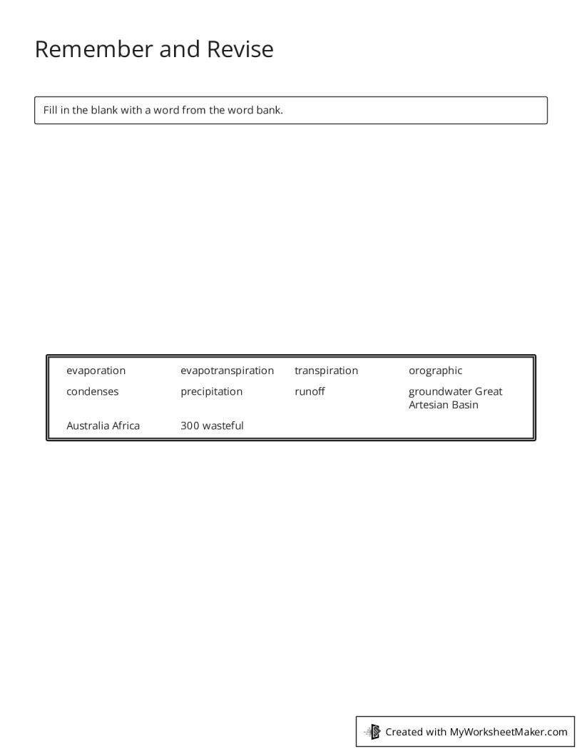 Remember and Revise - My Worksheet Maker: Create Your Own Worksheets