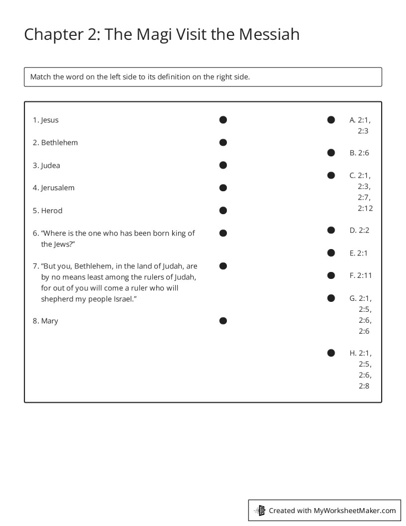 Chapter 2: The Magi Visit the Messiah - My Worksheet Maker: Create Your ...