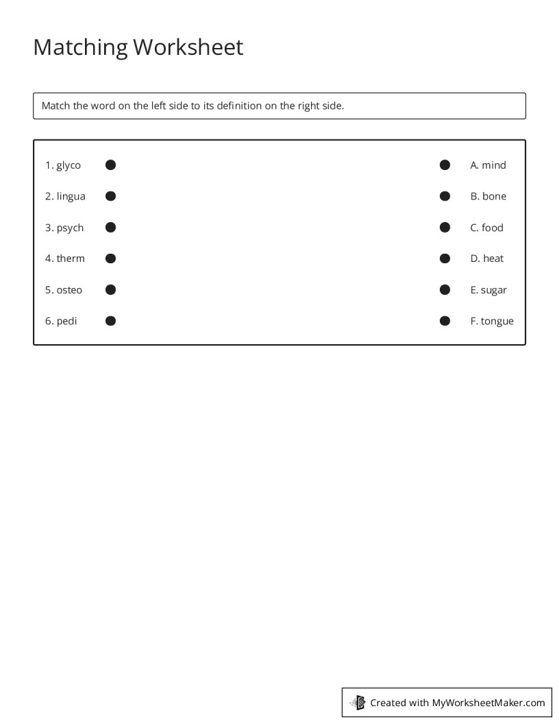 Matching Worksheet - My Worksheet Maker: Create Your Own Worksheets