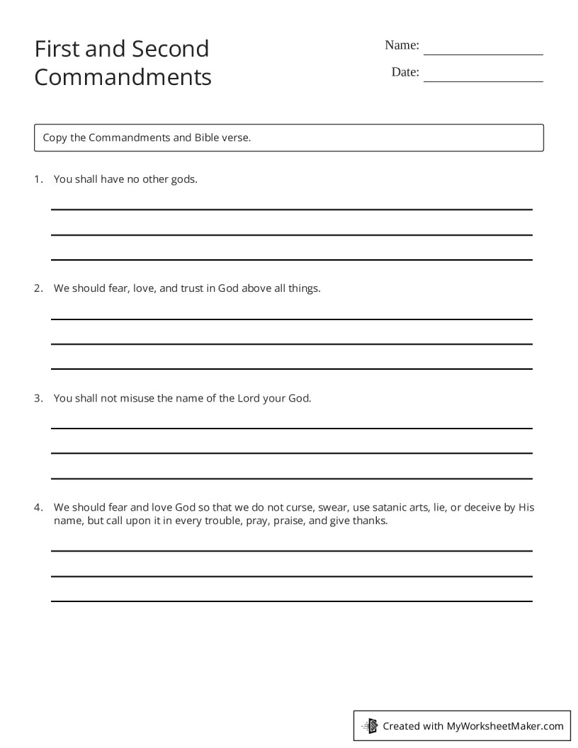 First and Second Commandments - My Worksheet Maker: Create Your Own ...