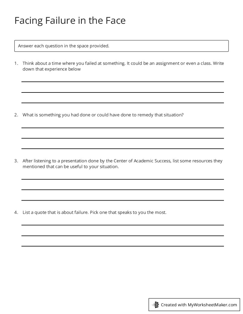 Facing Failure in the Face - My Worksheet Maker: Create Your Own Worksheets
