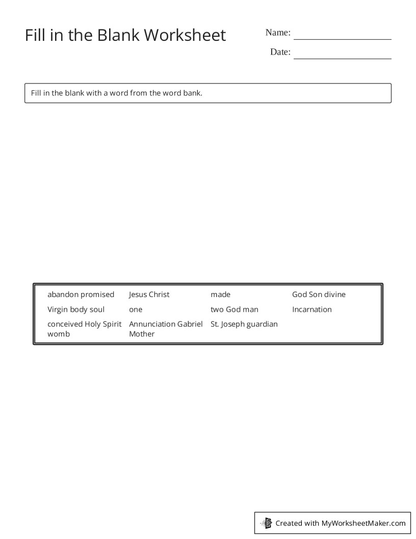Fill in the Blank Worksheet - My Worksheet Maker: Create Your Own ...