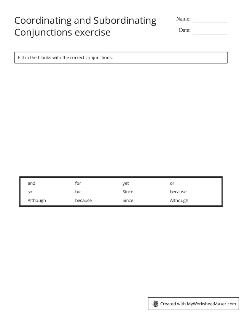 Coordinating and Subordinating Conjunctions exercise - My Worksheet ...