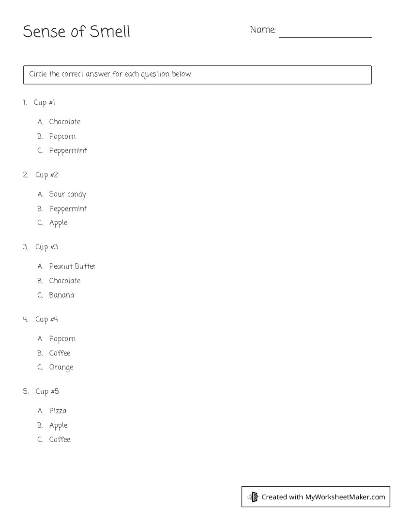 Sense of Smell - My Worksheet Maker: Create Your Own Worksheets