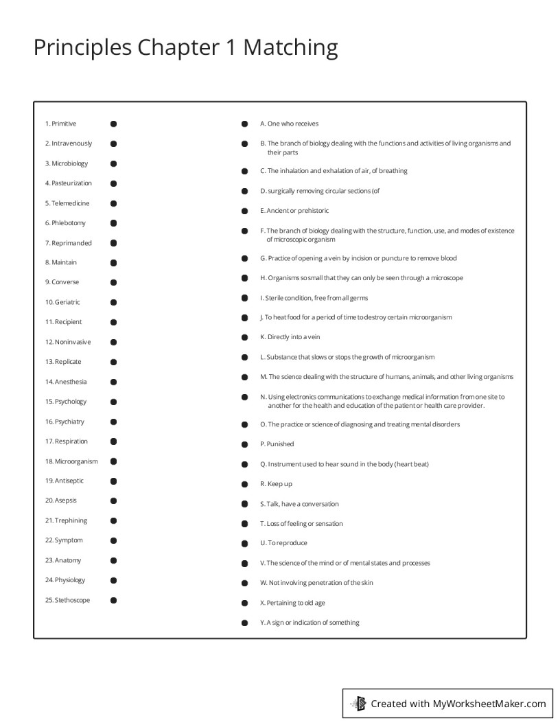 Principles Chapter 1 Matching - My Worksheet Maker: Create Your Own ...