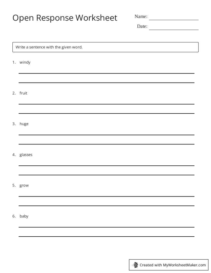 Open Response Worksheet - My Worksheet Maker: Create Your Own Worksheets