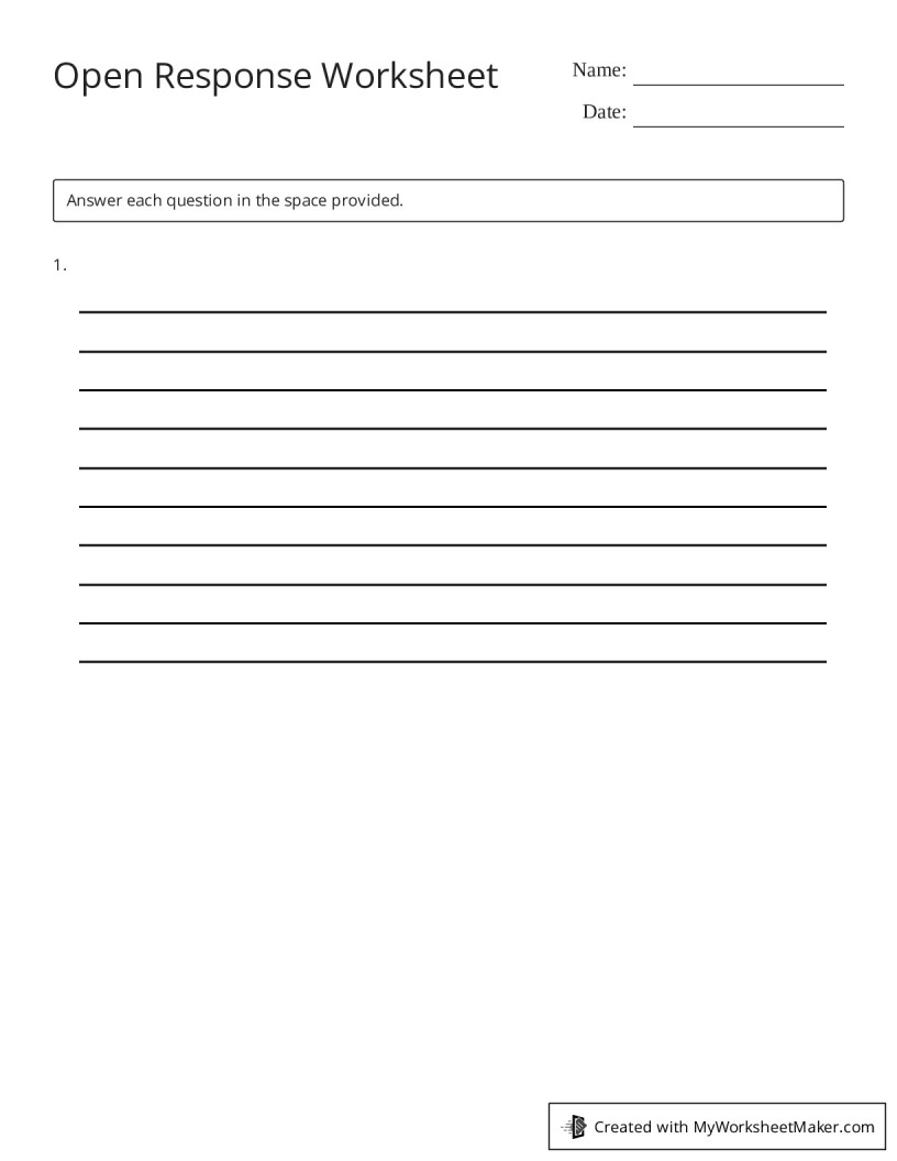 Open Response Worksheet - My Worksheet Maker: Create Your Own Worksheets