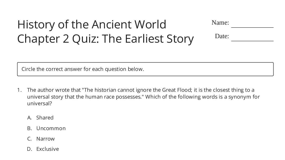 History of the Ancient World Chapter 2 Quiz: The Earliest Story - My ...