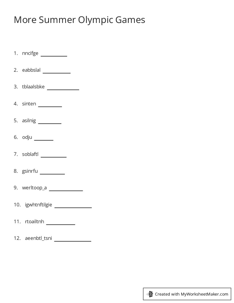 More Summer Olympic Games - My Worksheet Maker: Create Your Own Worksheets