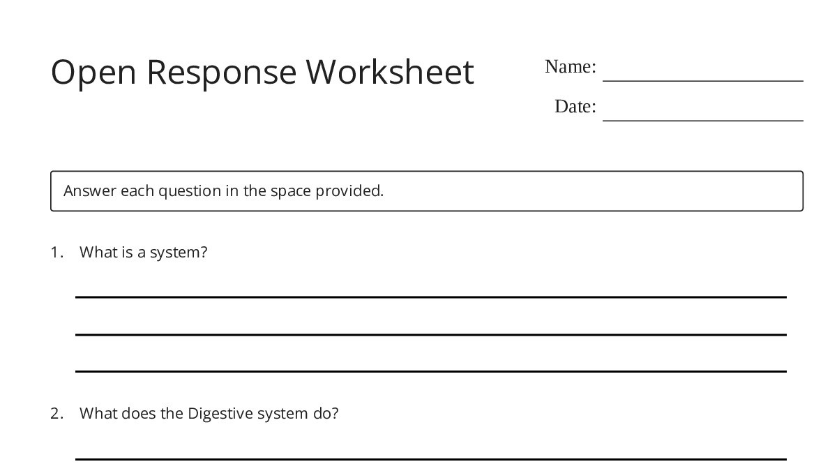 Open Response Worksheet - My Worksheet Maker: Create Your Own Worksheets