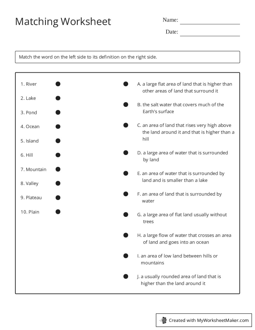 Matching Worksheet - My Worksheet Maker: Create Your Own Worksheets