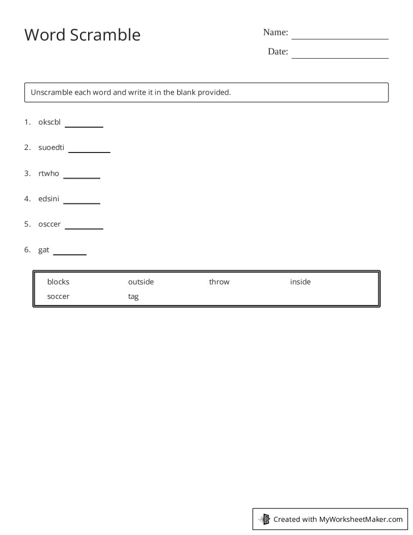 Word Scramble - My Worksheet Maker: Create Your Own Worksheets