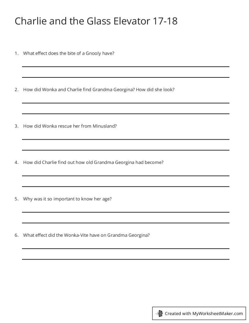 Charlie and the Glass Elevator 17-18 - My Worksheet Maker: Create Your ...