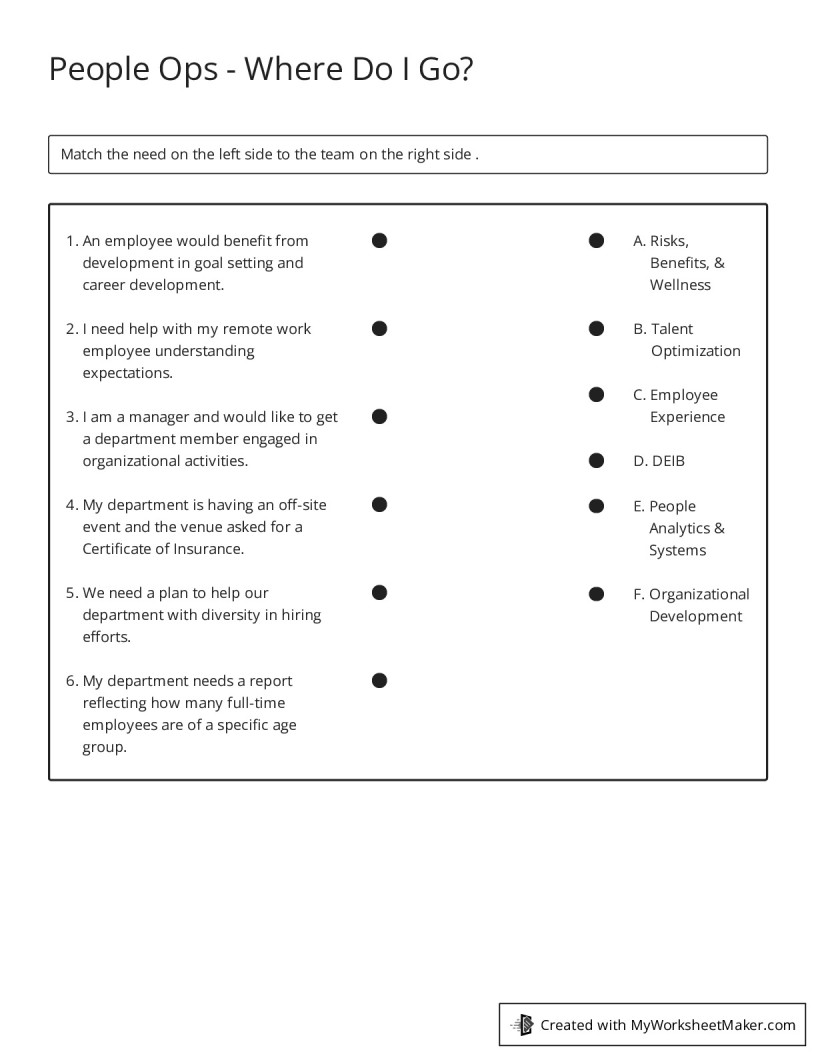 People Ops - Where Do I Go? - My Worksheet Maker: Create Your Own ...