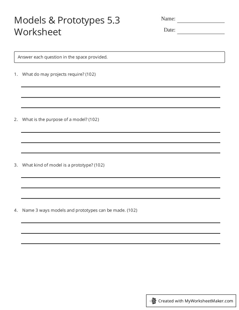 Models & Prototypes 5.3 Worksheet - My Worksheet Maker: Create Your Own ...