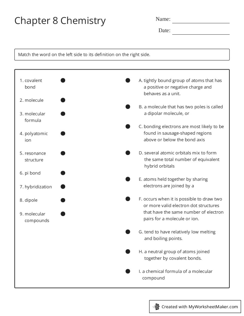 Chapter 8 Chemistry - My Worksheet Maker: Create Your Own Worksheets