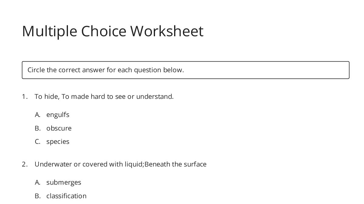 Multiple Choice Worksheet - My Worksheet Maker: Create Your Own Worksheets