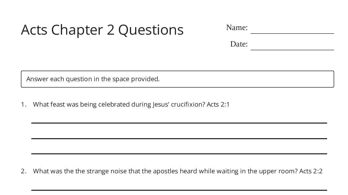 Acts Chapter 2 Questions - My Worksheet Maker: Create Your Own Worksheets