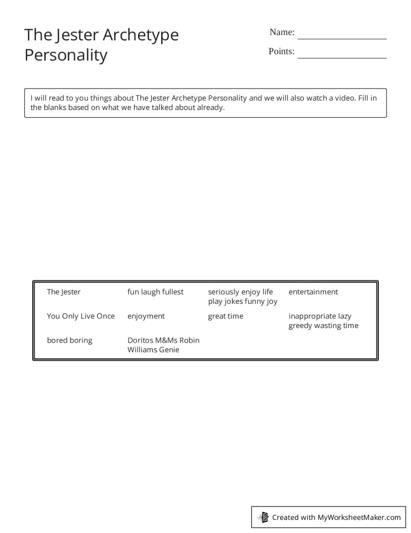 The Jester Archetype Personality - My Worksheet Maker: Create Your Own ...