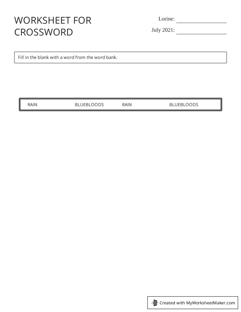WORKSHEET FOR CROSSWORD - My Worksheet Maker: Create Your Own Worksheets