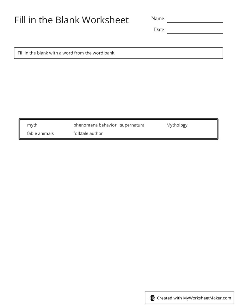 Fill in the Blank Worksheet - My Worksheet Maker: Create Your Own ...