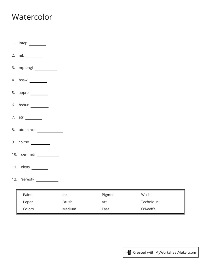 Watercolor - My Worksheet Maker: Create Your Own Worksheets