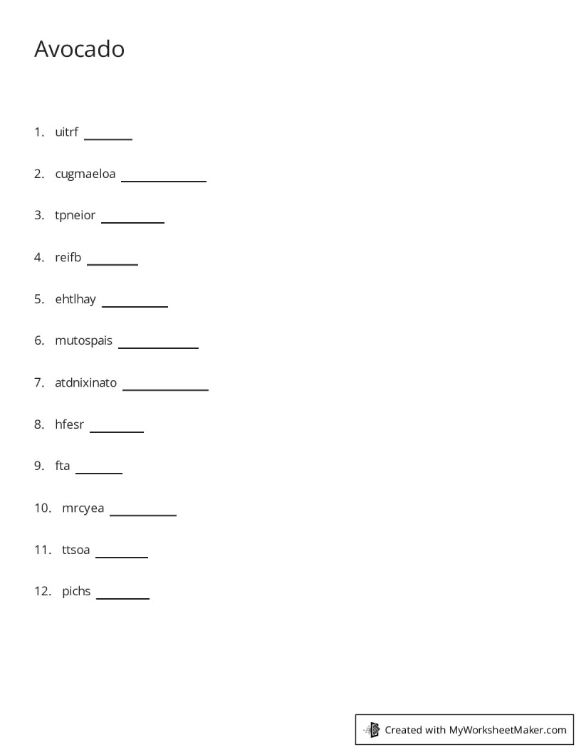 Avocado - My Worksheet Maker: Create Your Own Worksheets