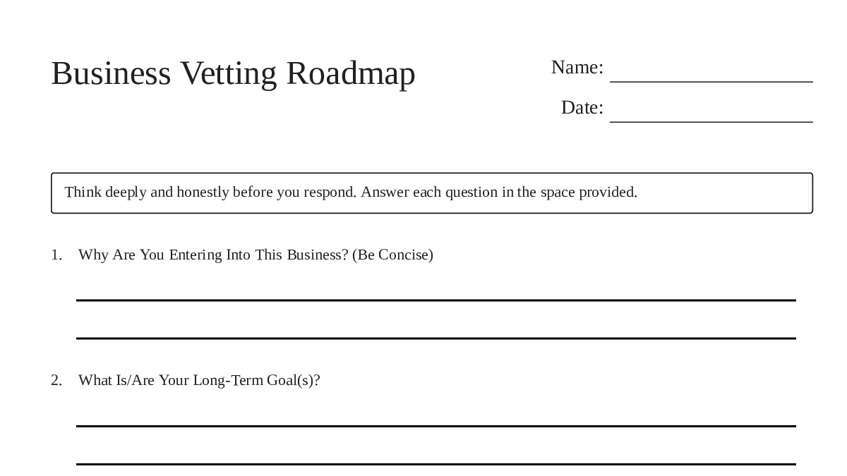Business Vetting Roadmap - My Worksheet Maker: Create Your Own Worksheets