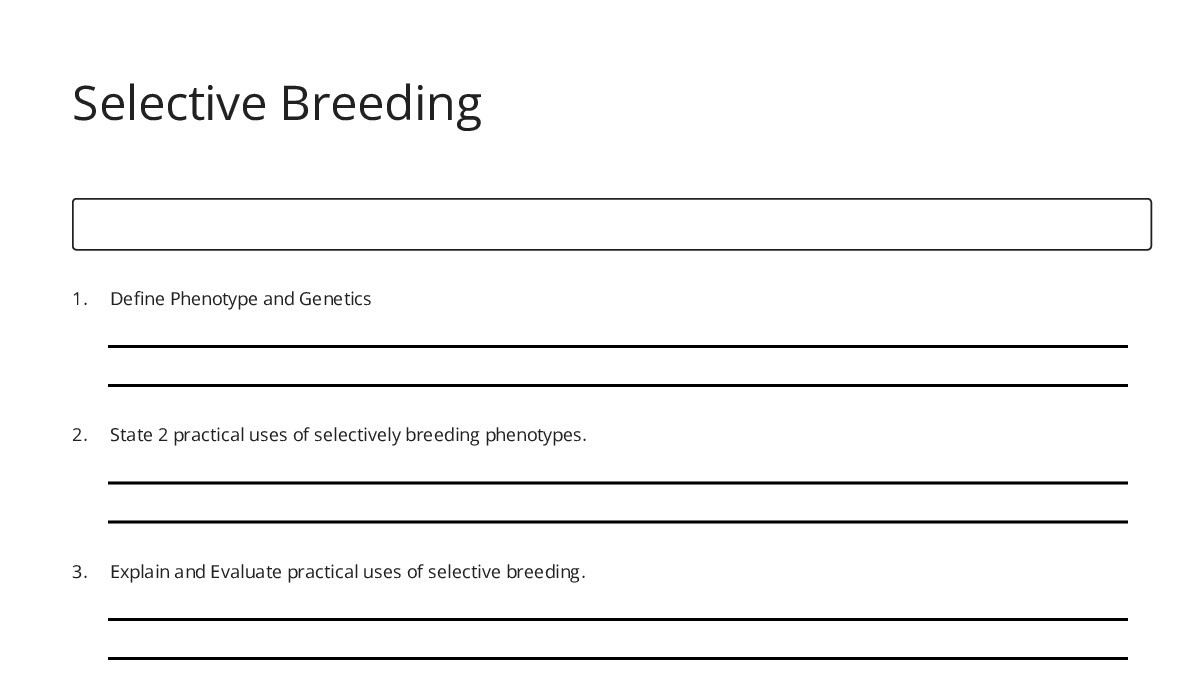Selective Breeding - My Worksheet Maker: Create Your Own Worksheets