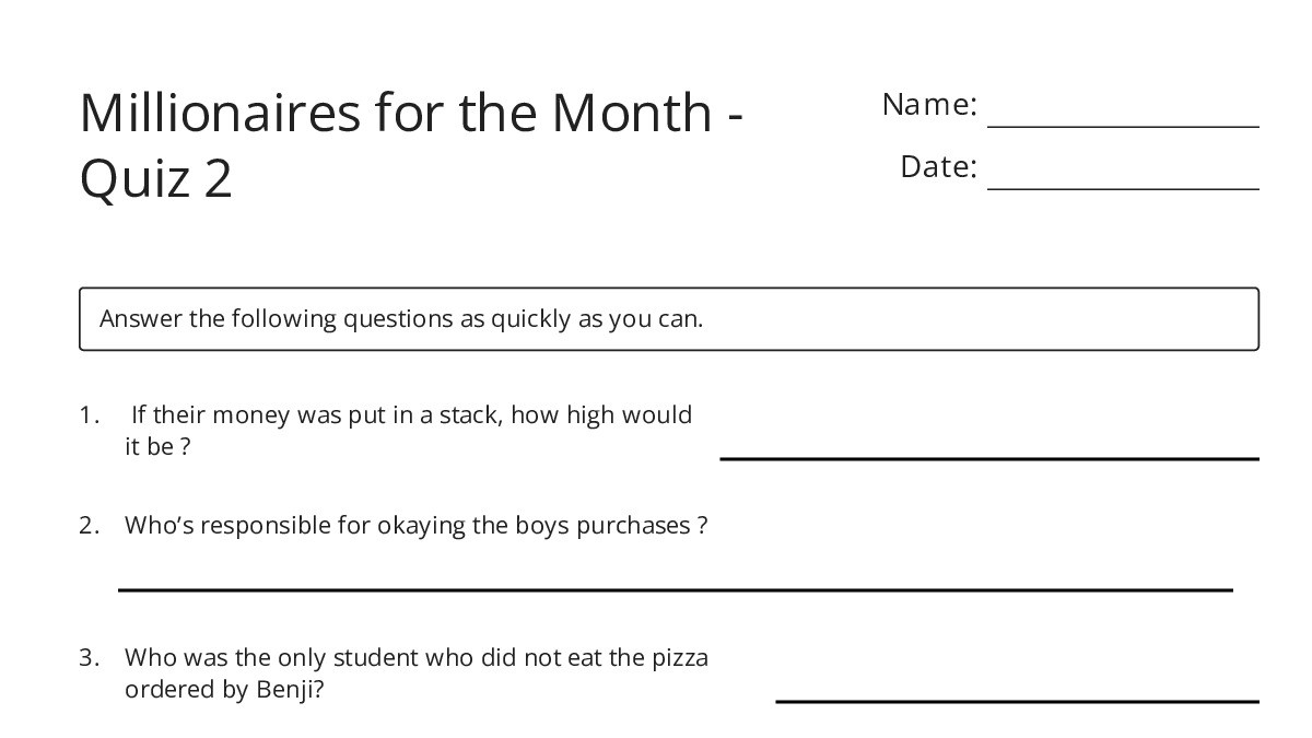 Millionaires for the Month - Quiz 2 - My Worksheet Maker: Create Your ...