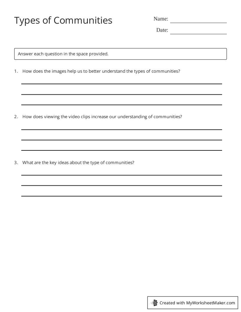 Types of Communities - My Worksheet Maker: Create Your Own Worksheets