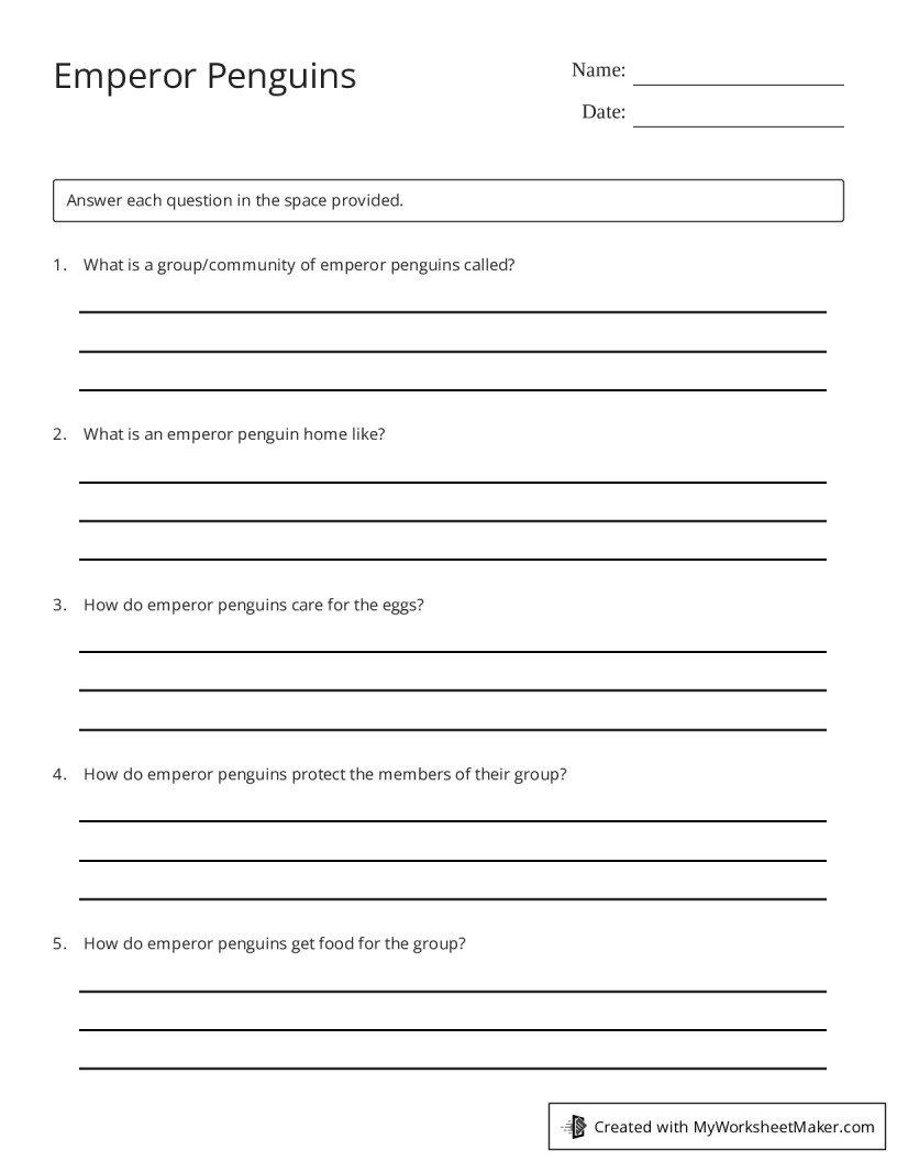 Emperor Penguins - My Worksheet Maker: Create Your Own Worksheets