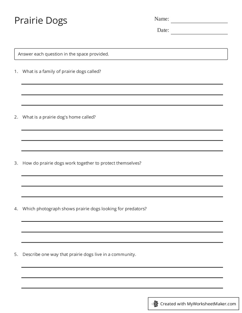 Prairie Dogs - My Worksheet Maker: Create Your Own Worksheets