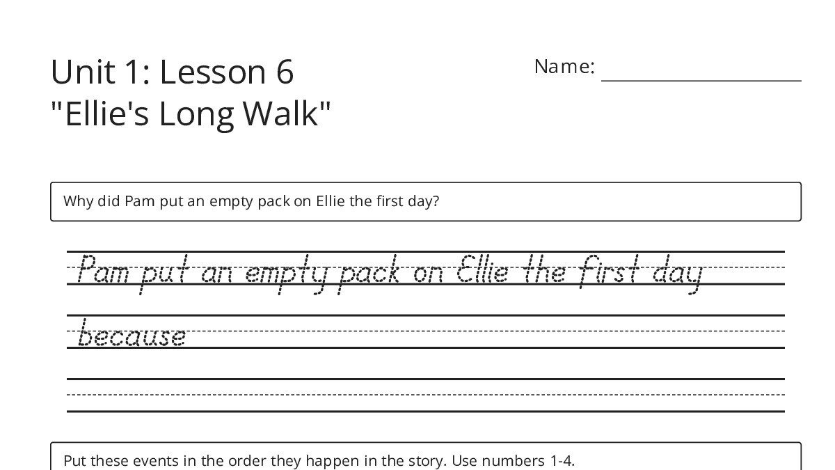 Unit 1: Lesson 6 "Ellie's Long Walk" - My Worksheet Maker: Create Your ...